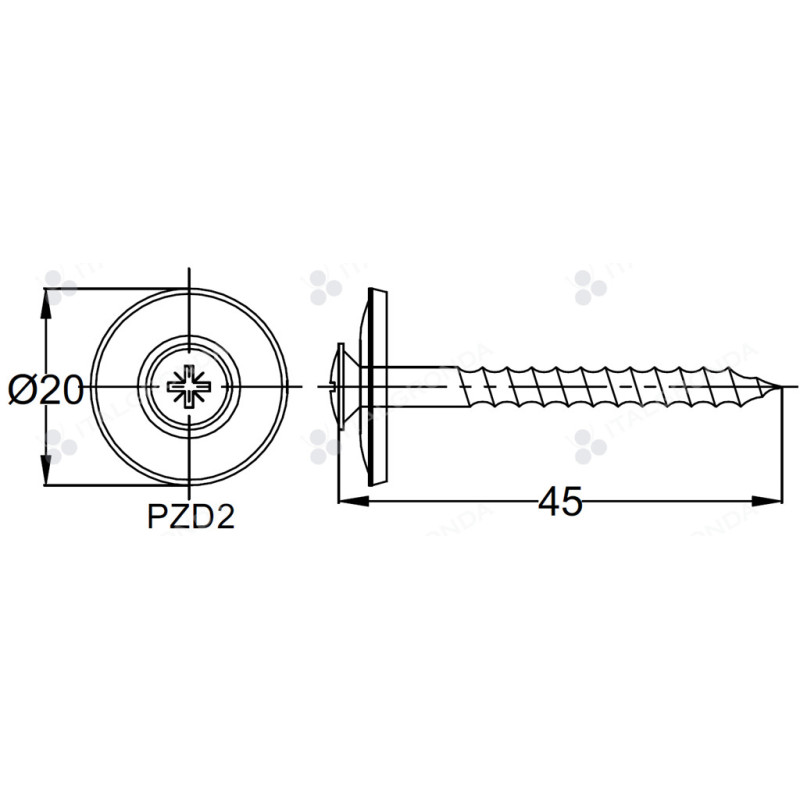 VITE INOX A2 Col. ANTRACITE Ø4,5X45 RAL 7016 c/Rond Ø20 e Guarniz.