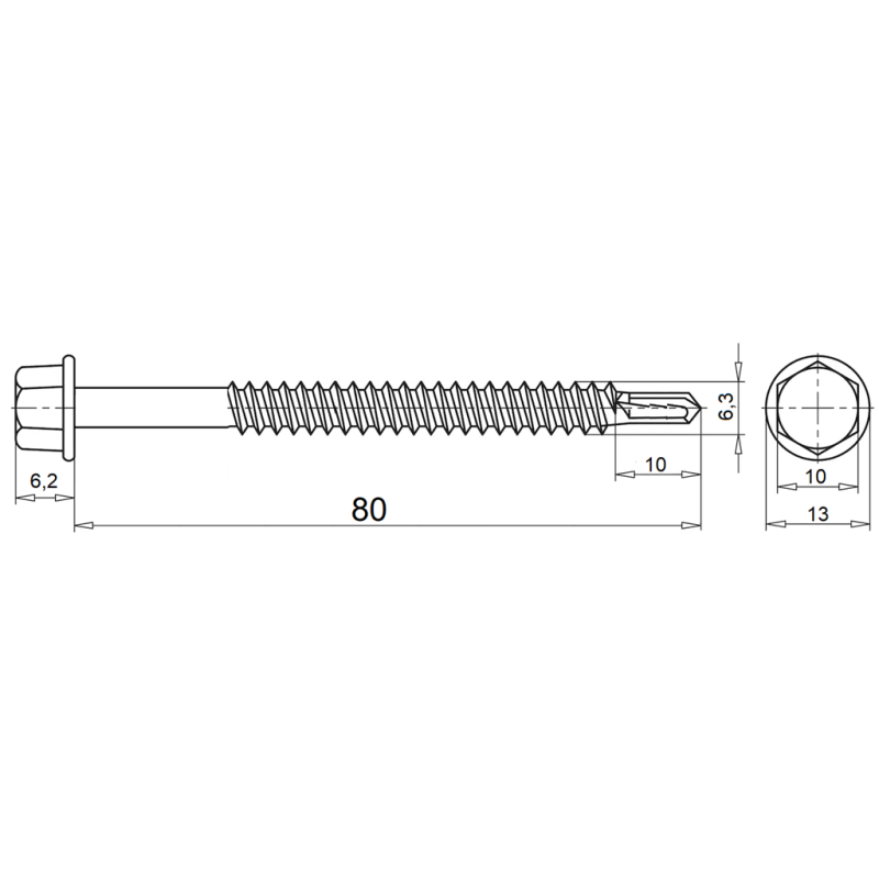 VITE AUTOFORANTE ZINC. Ø6,3X80 T. ESAG.10 C/FINTA ROND.