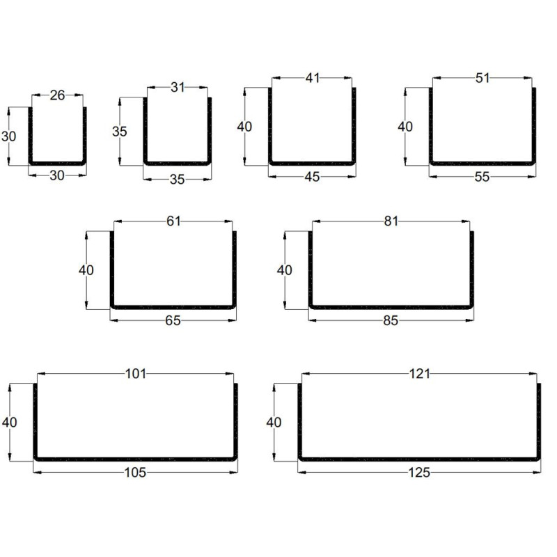 PROFILI A U PANNELLI PARETE IN LAMIERA ZINCATA 15/10