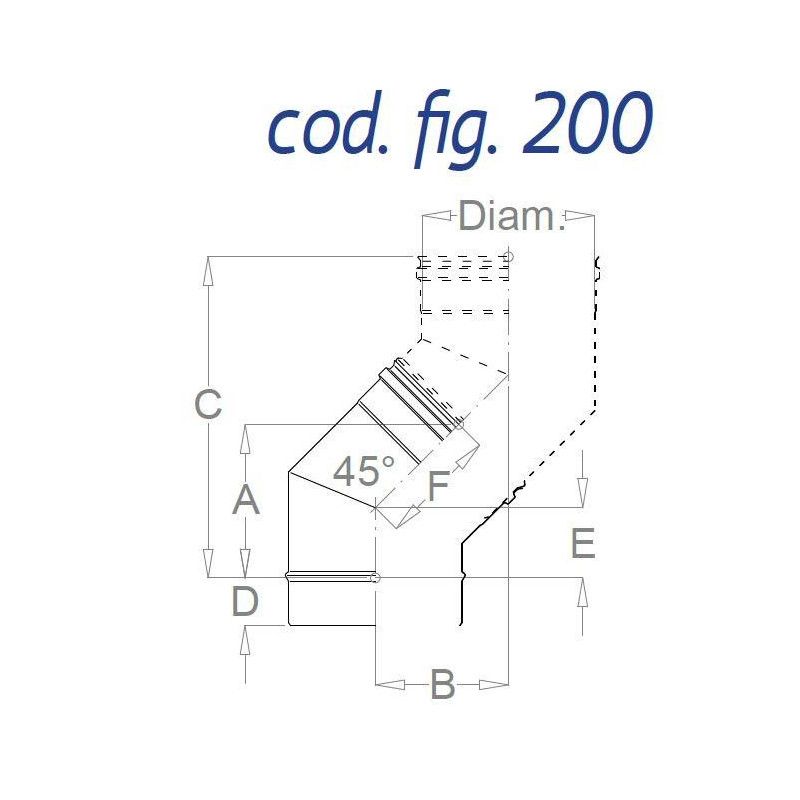 CURVA FUMI INOX 304 Ø 400 a 45°